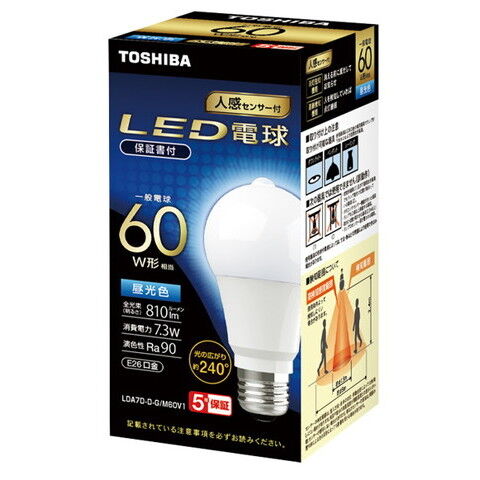 dショッピング |東芝 LED電球 一般電球形 810lm（昼光色相当）【人感センサー付き】 TOSHIBA LDA7D-D-G/M60V1 【返品種別A】 | カテゴリ：電球の販売できる商品 ...