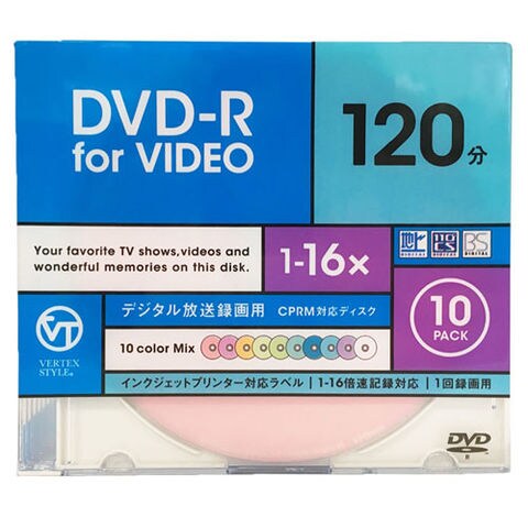 dショッピング |VERTEX DVD-R(Video with CPRM) 1回録画用 120分 1-16倍速 10P カラーミックス10色 ...