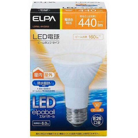 dショッピング |ELPA LED電球 防水仕様 LEDエルパボール ホワイト [E26／電球色／ビームランプ形／下方向] LDR6L-W-G053 | カテゴリ：電球の販売できる商品 ...