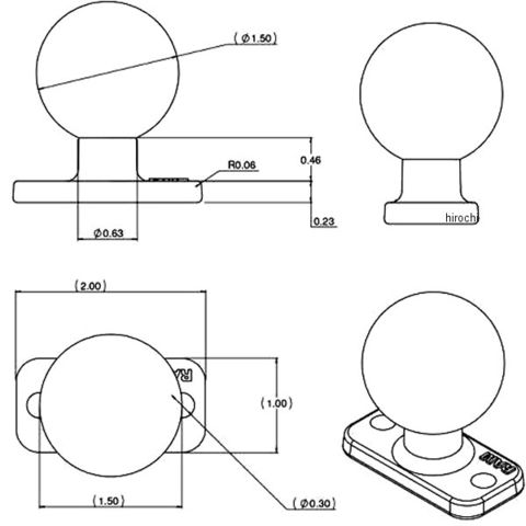 dショッピング |RAM-202U-12 ラムマウント RAM Mounts レクタングラーベース 2穴P1.5インチ 1.5インチボール ...