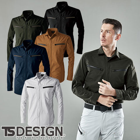 dショッピング |作業服 長袖シャツ 藤和 TS Design TSエコダブルライトクロスロングスリーブシャツ 5605 作業着 春夏 軽量 ストレッチ 帯電防止 防汚 カッコいい ...